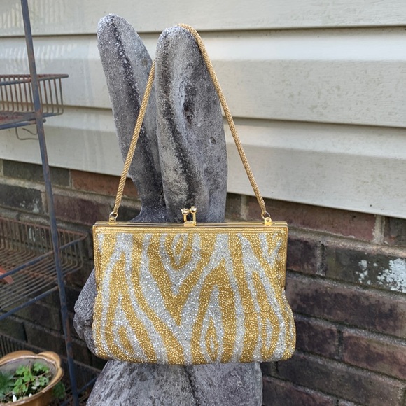 Bags | Vintage Silver And Gold Beaded Zebra Print Evening Bag | Poshmark